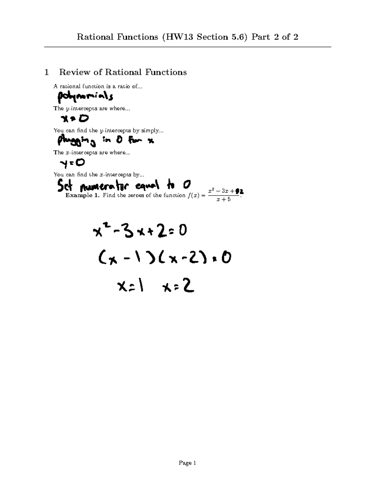 Rational Functions: Zeroes Domains Asymptotes and Inverse - Studocu