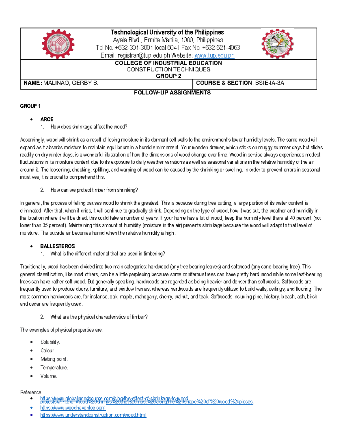 Malinao Follow-UP- Assignements - FOLLOW-UP ASSIGNMENTS GROUP 1 • ARCE ...