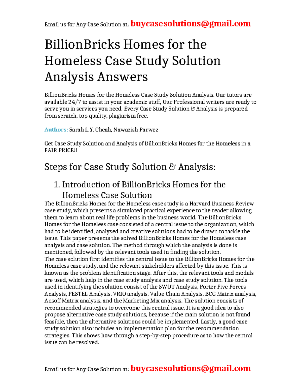 Case Solution billionBricks Homes for the Homeless - BillionBricks ...
