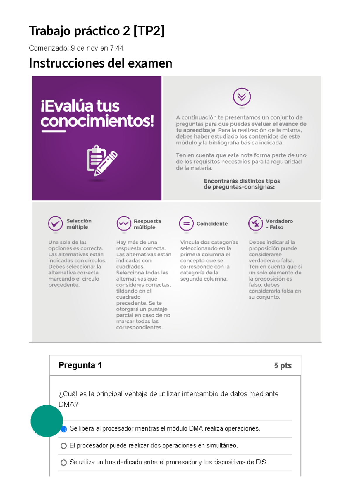 Examen Trabajo práctico 2 [TP2]90% - Trabajo prácco 2 [TP2] Comenzado: 9 de nov en 7 ...