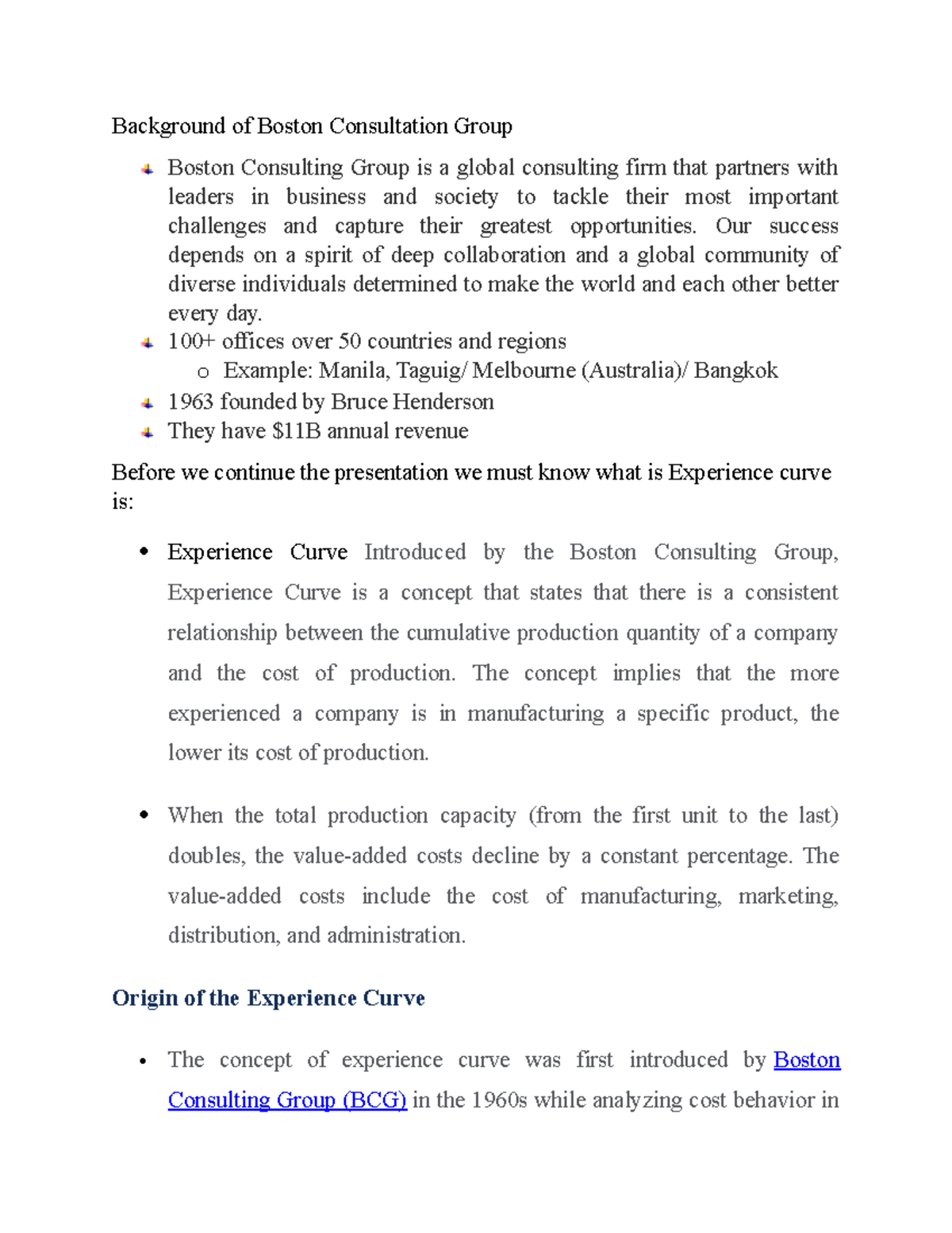 Learning curve - lecture notes - Background of Boston Consultation ...