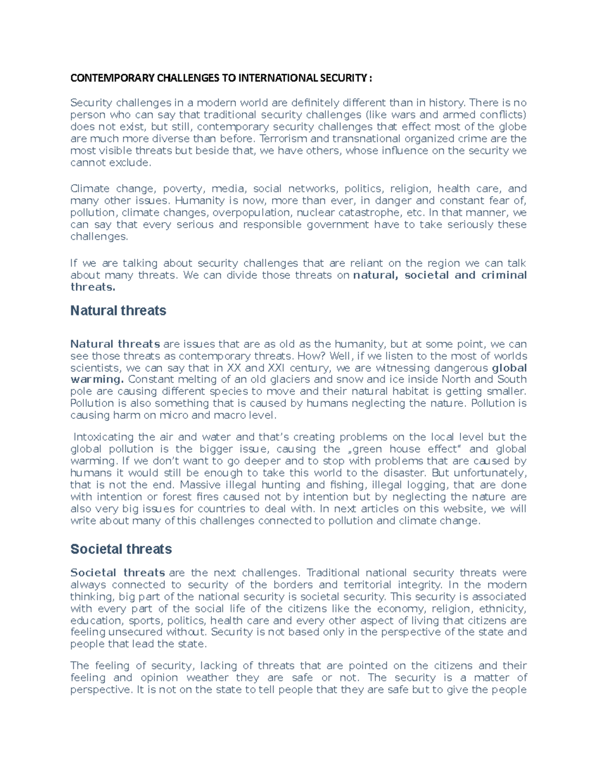 Contemporary Challenges TO International Security - CONTEMPORARY ...