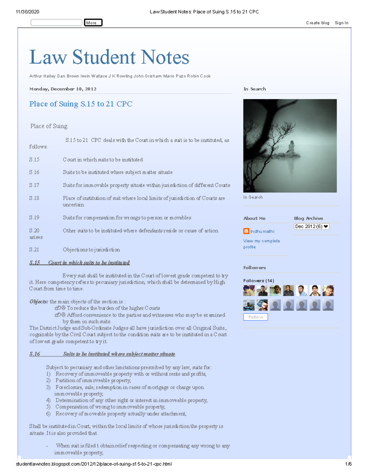 Law Student Notes Place of Suing S.15 to 21 CPC - Law Student Notes ...