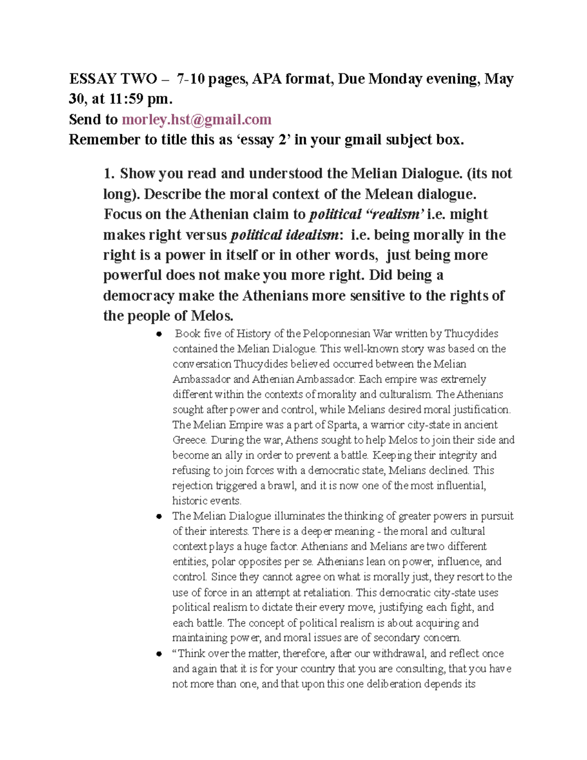 HST- Essay 2 Prompt - ESSAY TWO – 7-10 pages, APA format, Due Monday ...