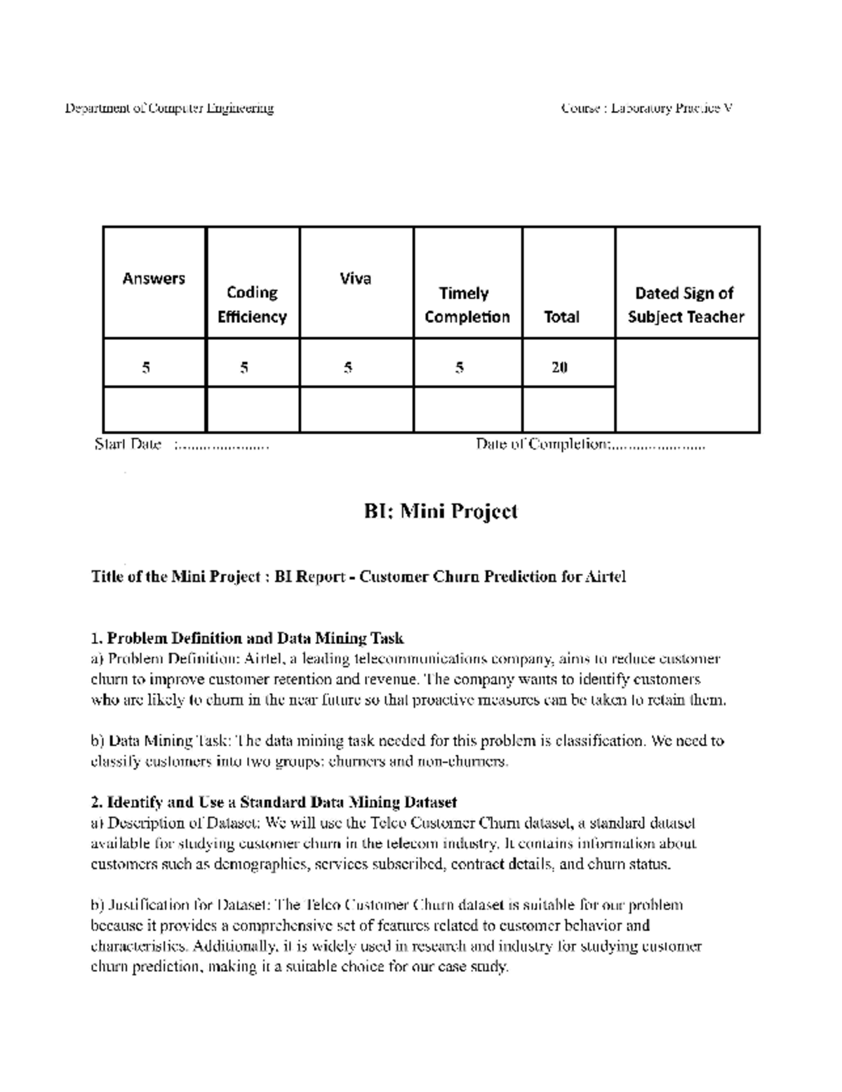 BI Mini Project - Computer Engineering - Studocu