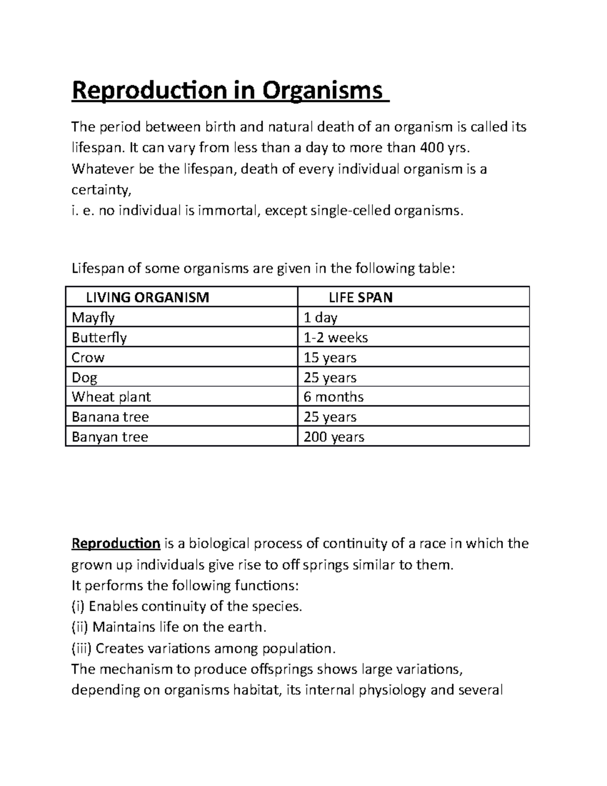 Reproduction in organisms - Reproduction in Organisms The period ...