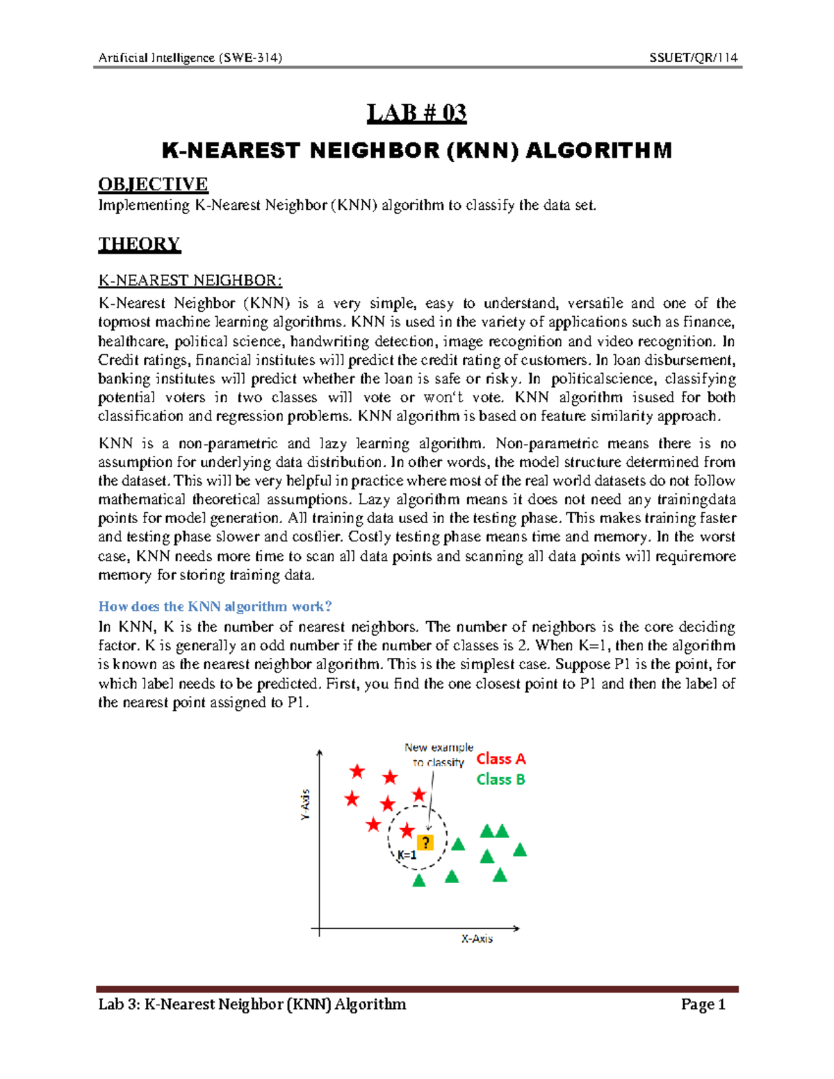 Lab 3 Lab Manual Lab 03 K Nearest Neighbor Knn Algorithm Objective Implementing K