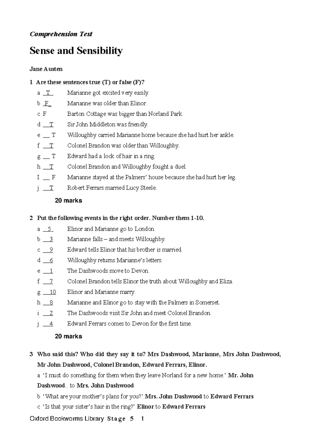 224372802-Test-Oxford-Sense-and-Sensibility - Comprehension Test Sense ...