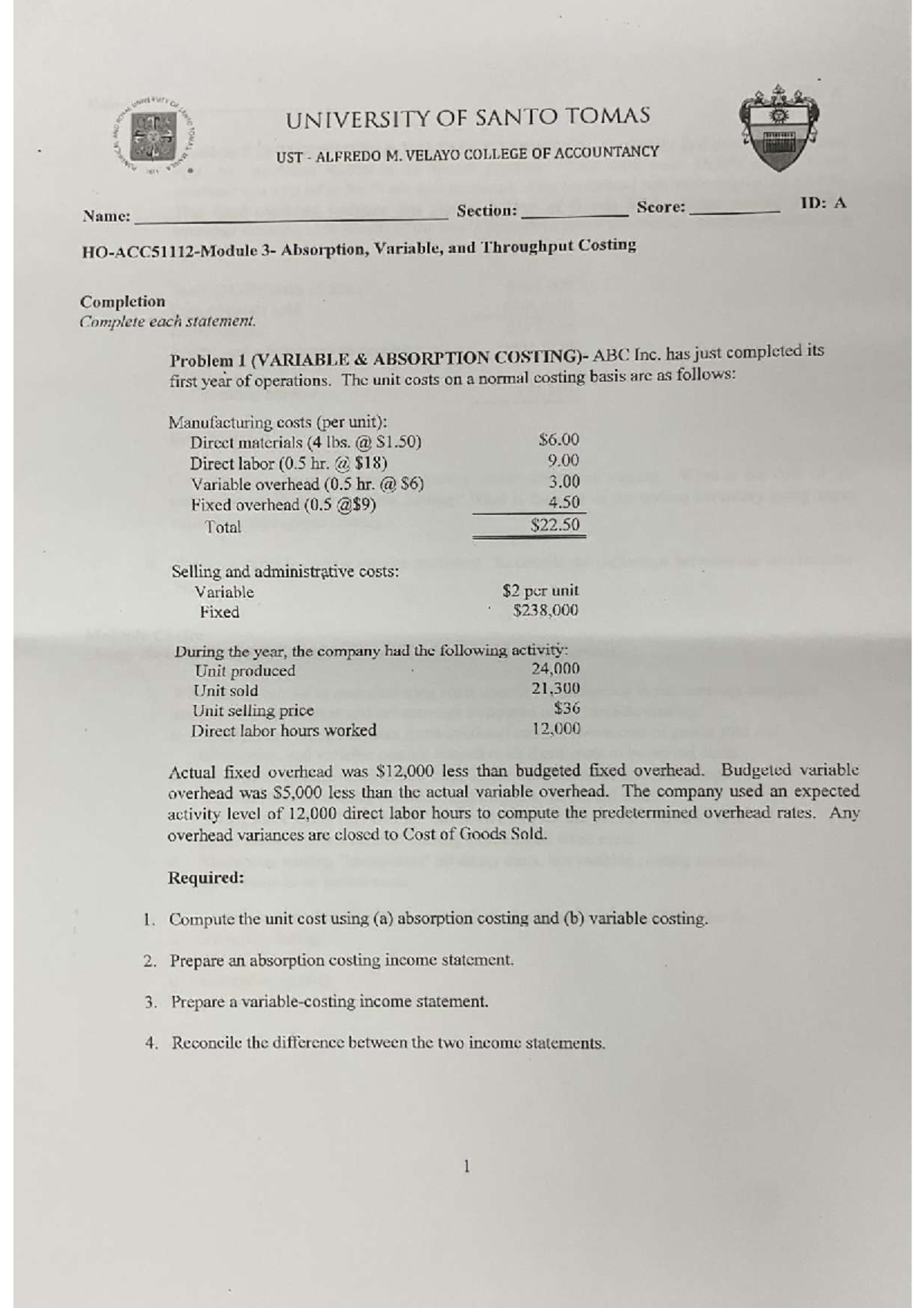 MAS MODULE 3 PRACTICE MATERIALS without answers - UNIVE sury UNIVERSITY ...