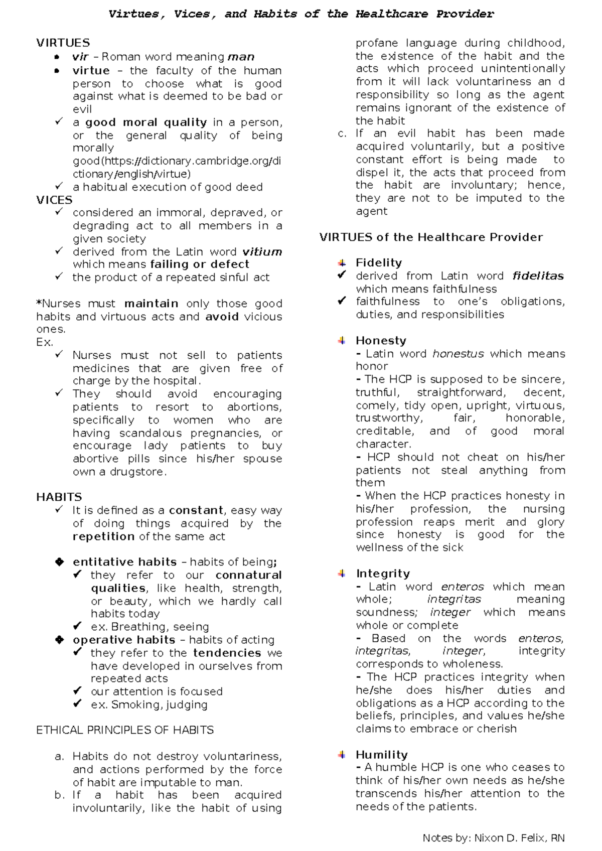 virtuevicesnursing - Virtues, Vices, and Habits of the Healthcare ...