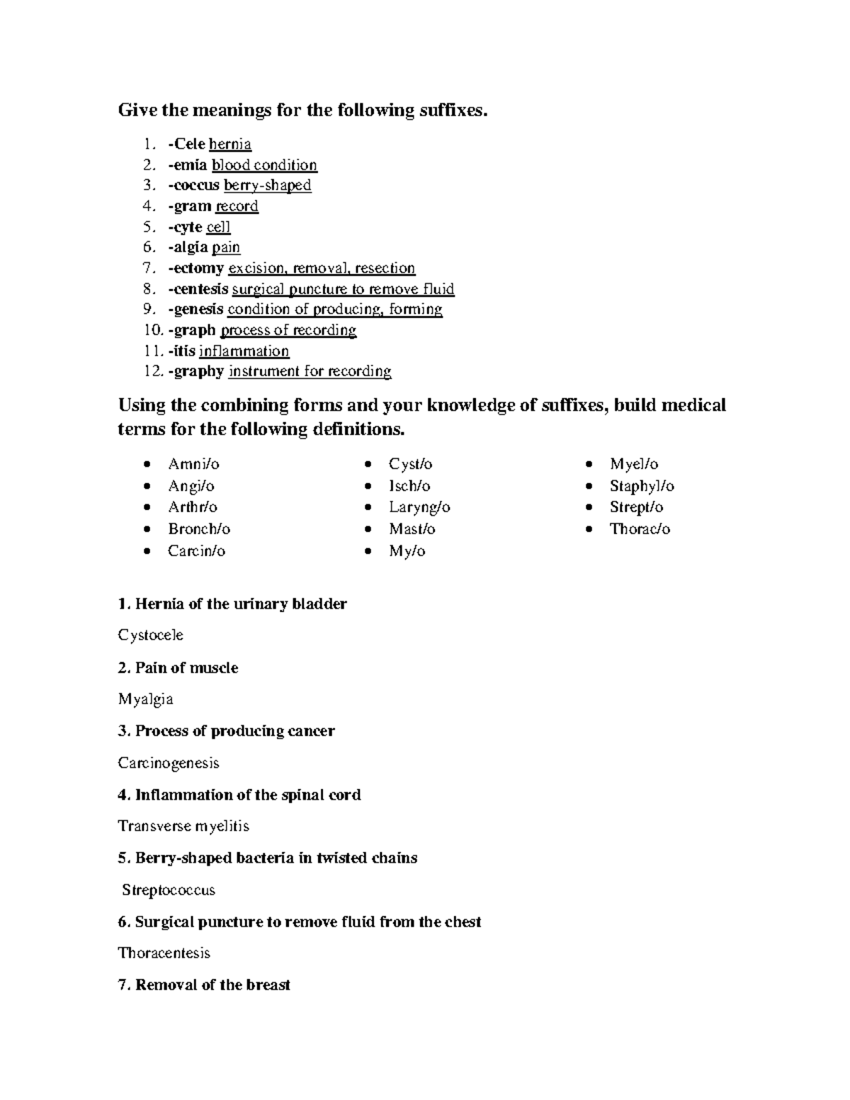 Chapter 3 unit 3 - normal - Give the meanings for the following ...