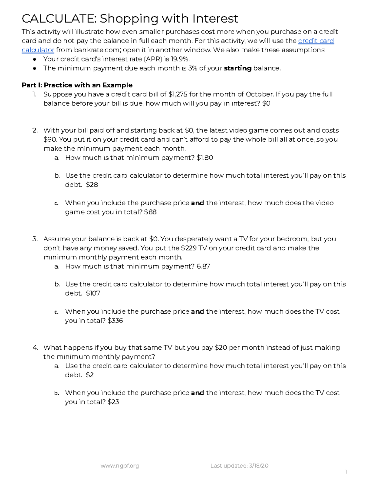 Copy of Unit 4 Calculate Shopping with Interest - CALCULATE: Shopping ...