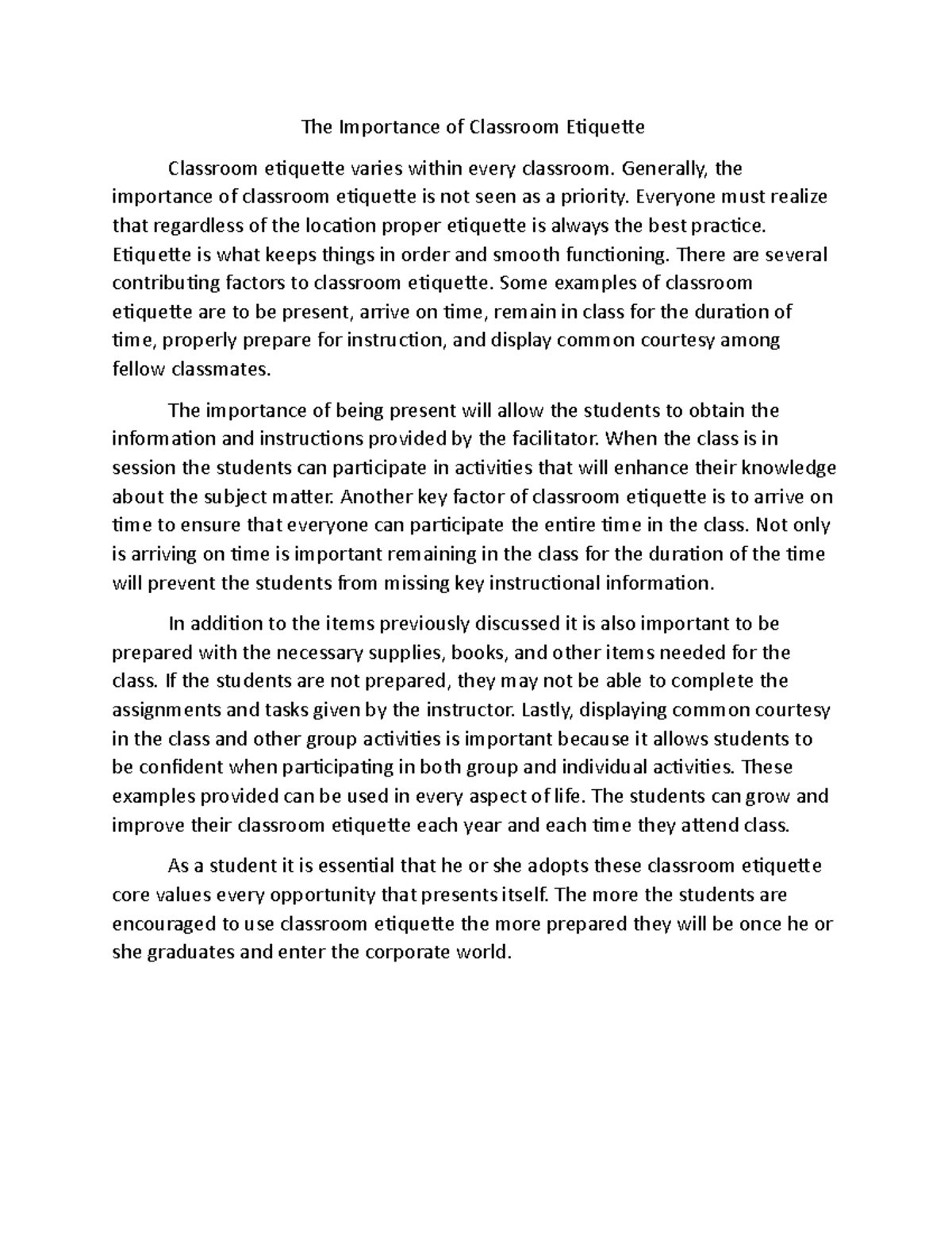 The Importance of Classroom Etiquette - The Importance of Classroom ...