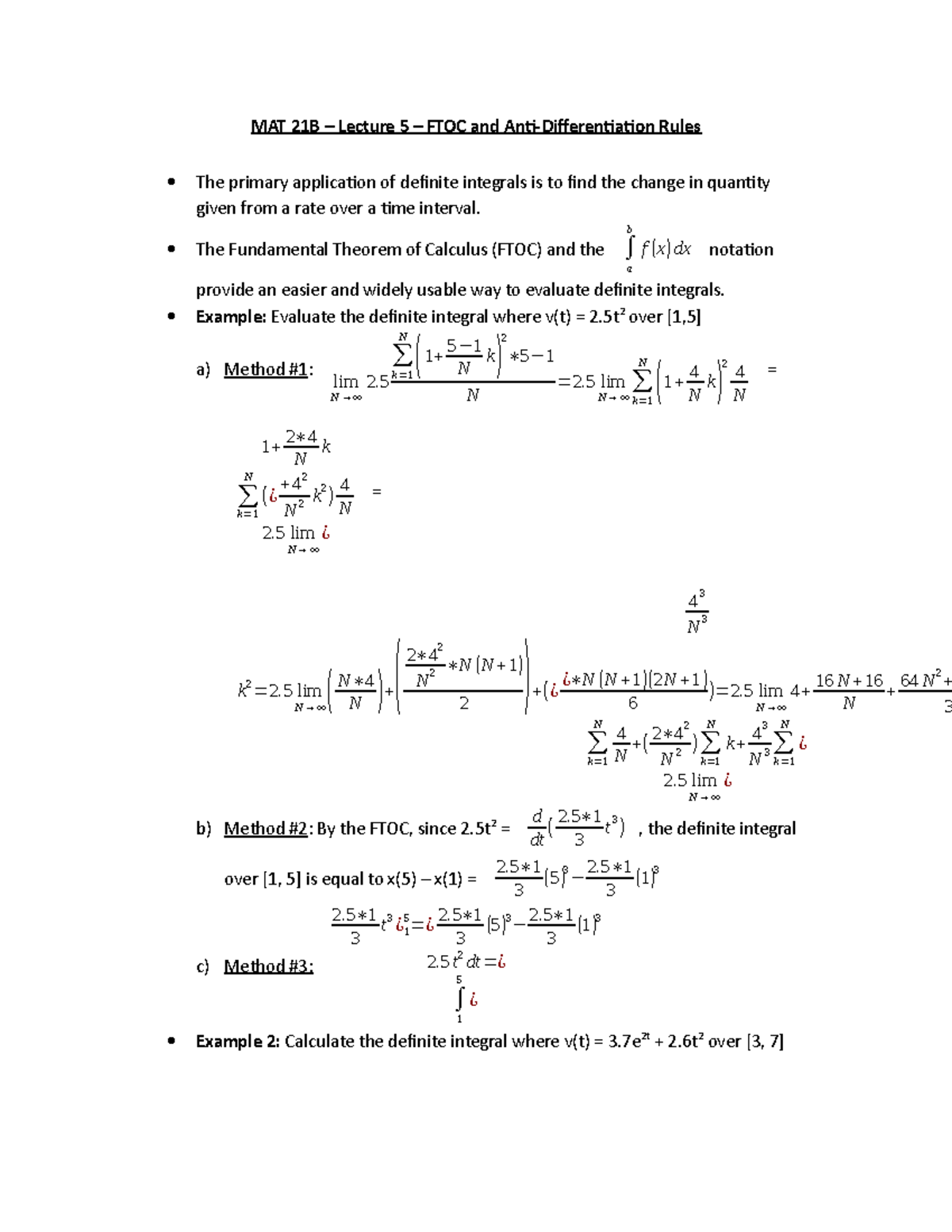 MAT 21B – Lecture 5 – FTOC and Anti-Differentiation Rules - MAT 21B ...