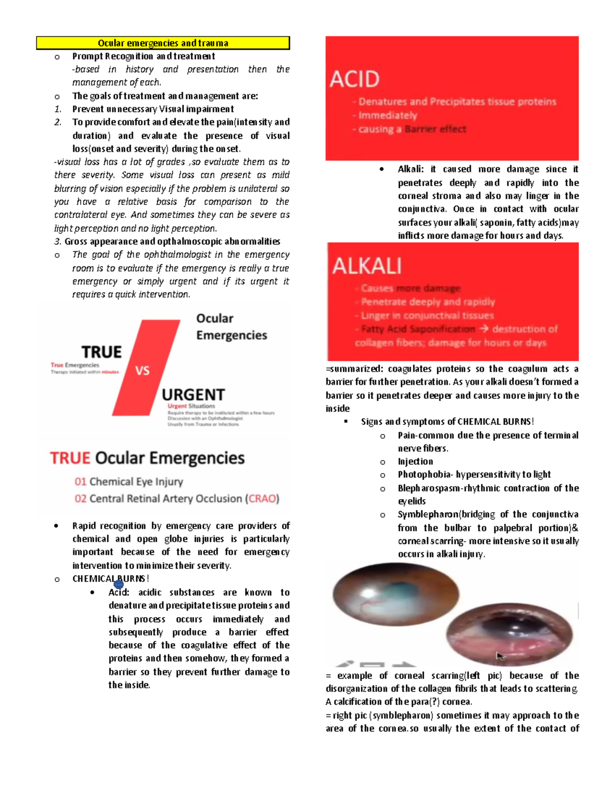 Ocular Emergencies Intro - Ocular emergencies and trauma o Prompt ...