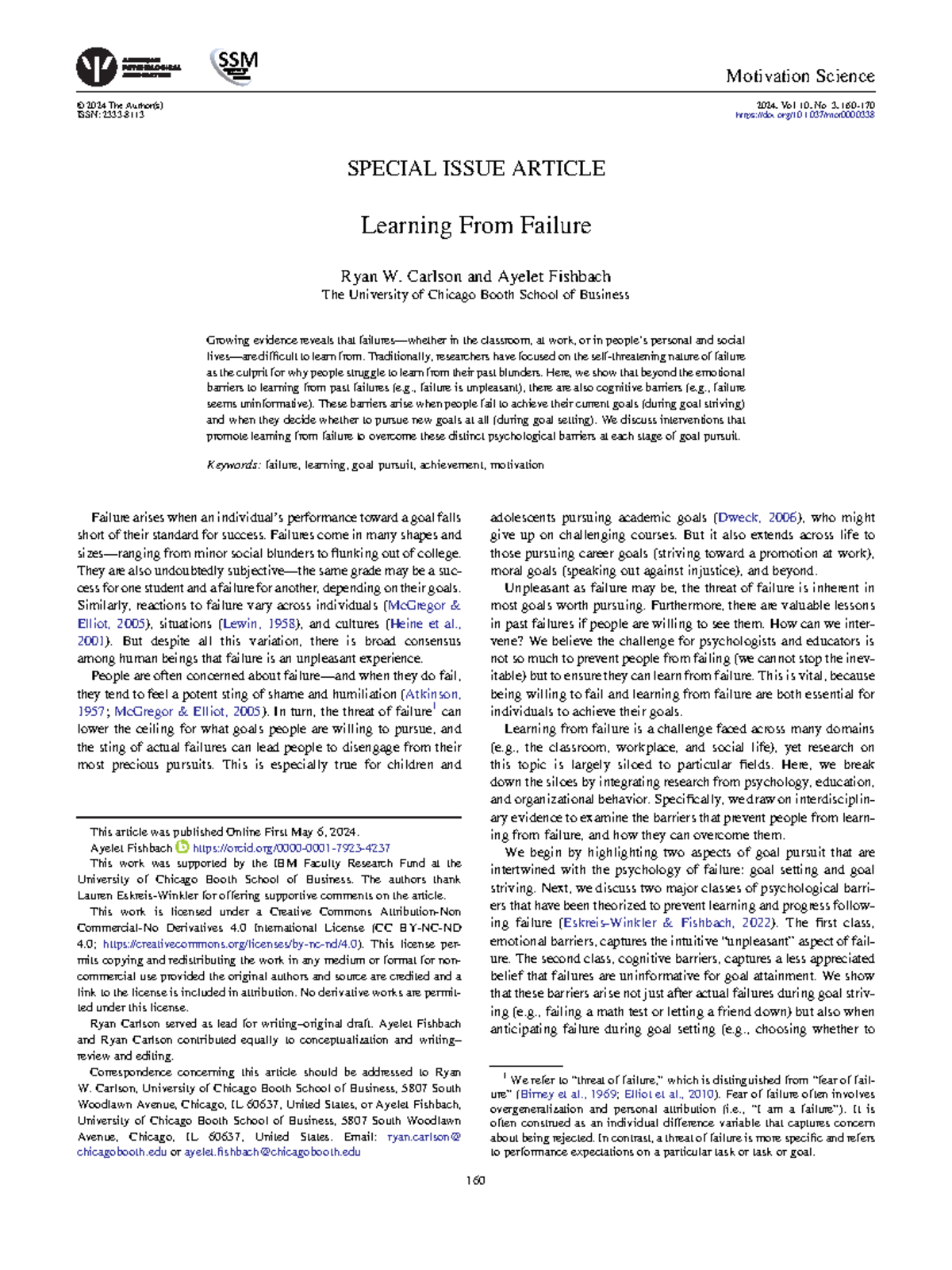 Learning from Failure - SPECIAL ISSUE ARTICLE Learning From Failure ...