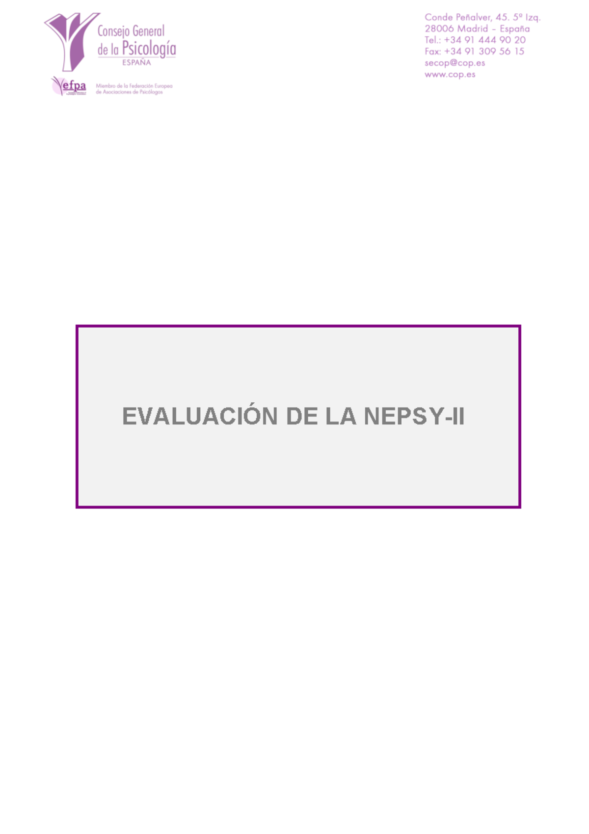Nepsyii - EVALUACIÓN DE LA NEPSY-II RESUMEN DE LA VALORACIÓN DEL TEST ...