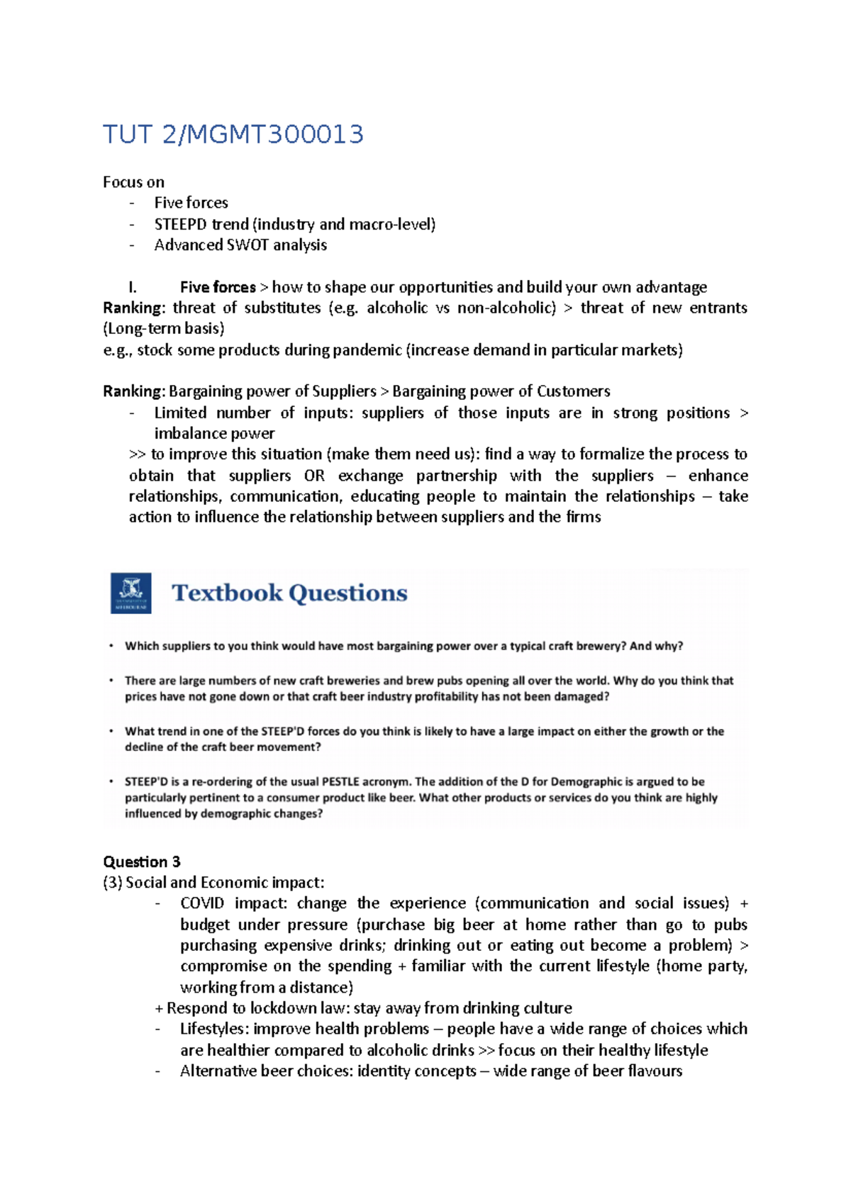 Tutorial 2/MGMT300013 - TUT 2/MGMT Focus on - Five forces - STEEPD ...