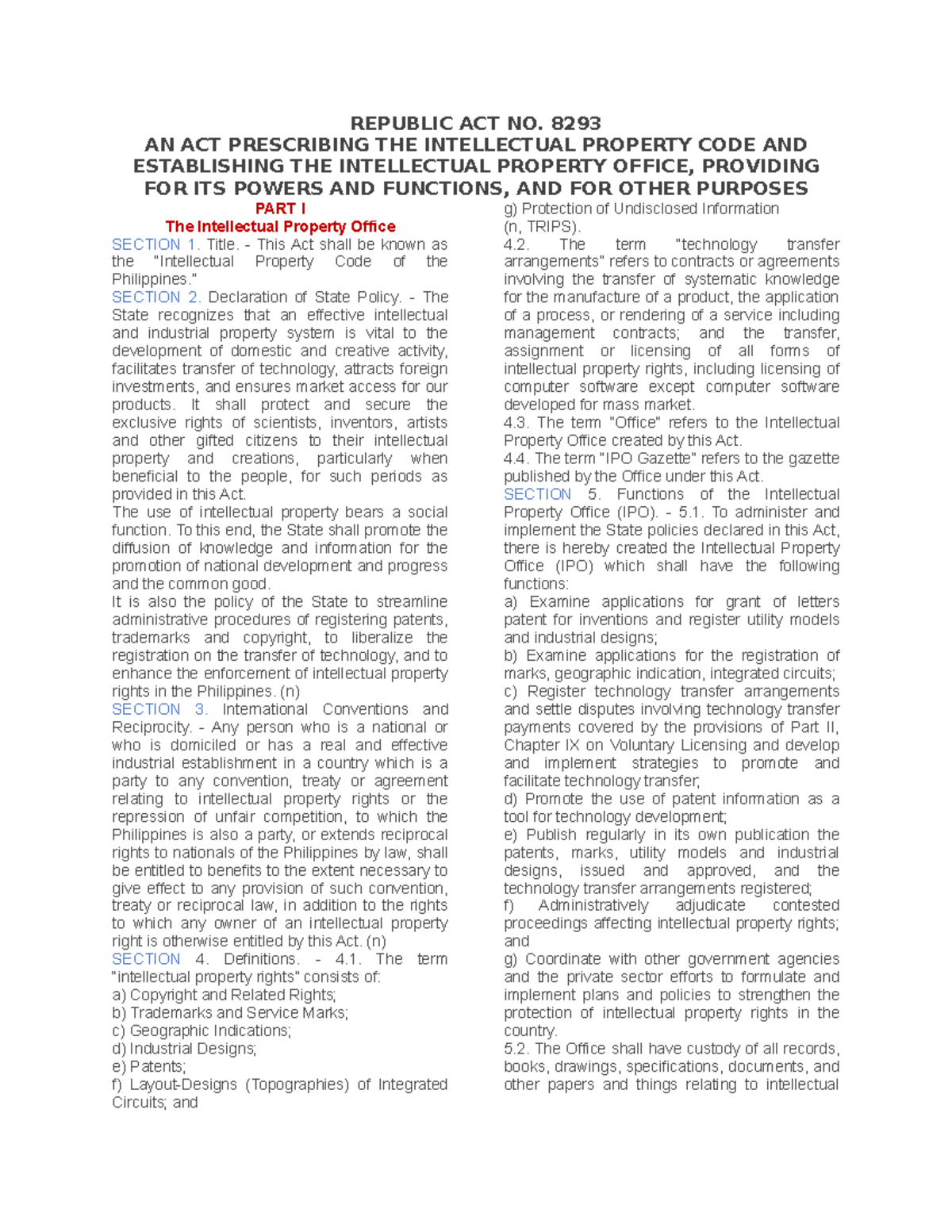 Intellectual Property Code - REPUBLIC ACT NO. 8293 AN ACT PRESCRIBING ...