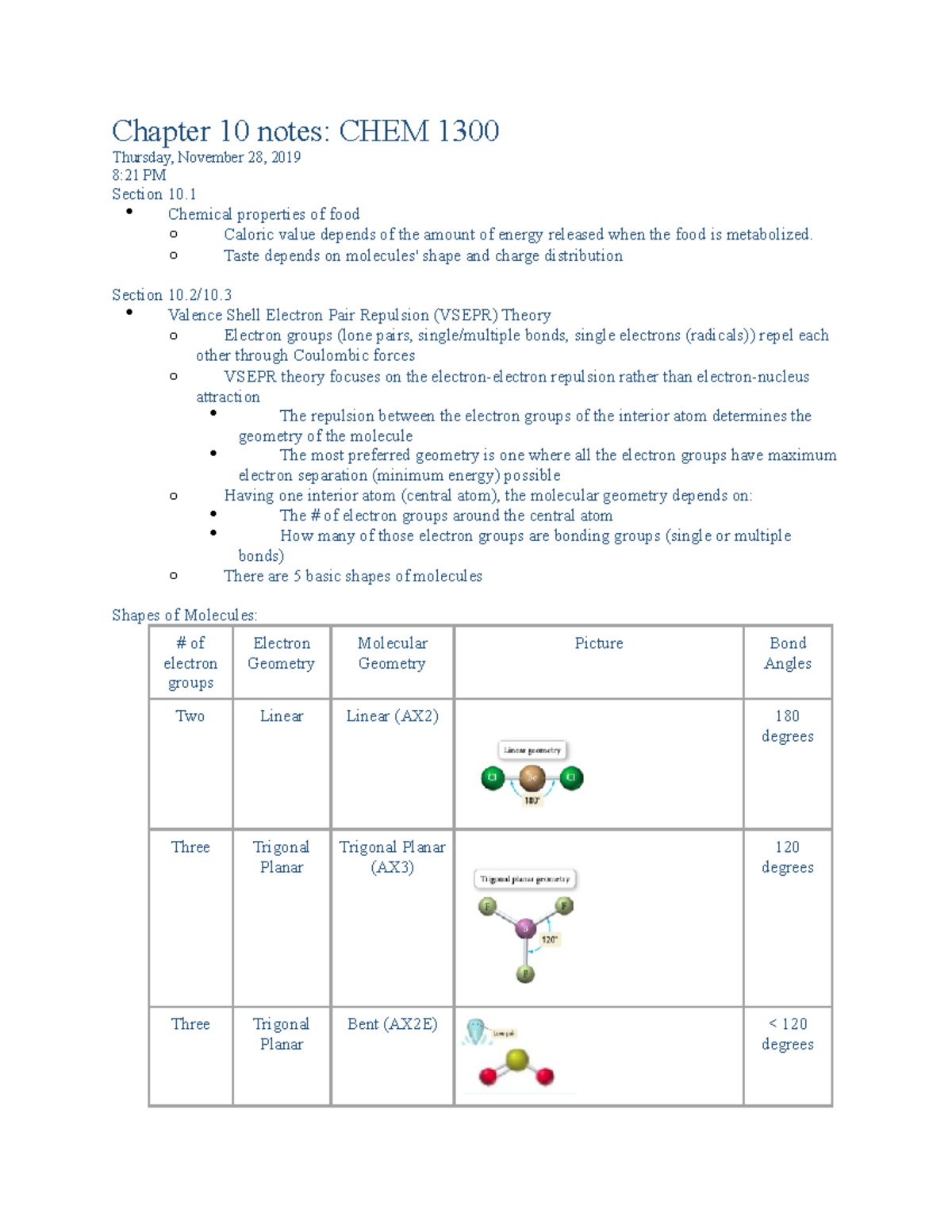 Chapter 10 - CHEM 1300- Textbook notes - Chapter 10 notes: CHEM 1300 ...