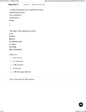 Self-Quiz Unit 1 Attempt review Home - 2 Correct Mark 1 out of 1. Question 3 Correct Mark 1 out ...