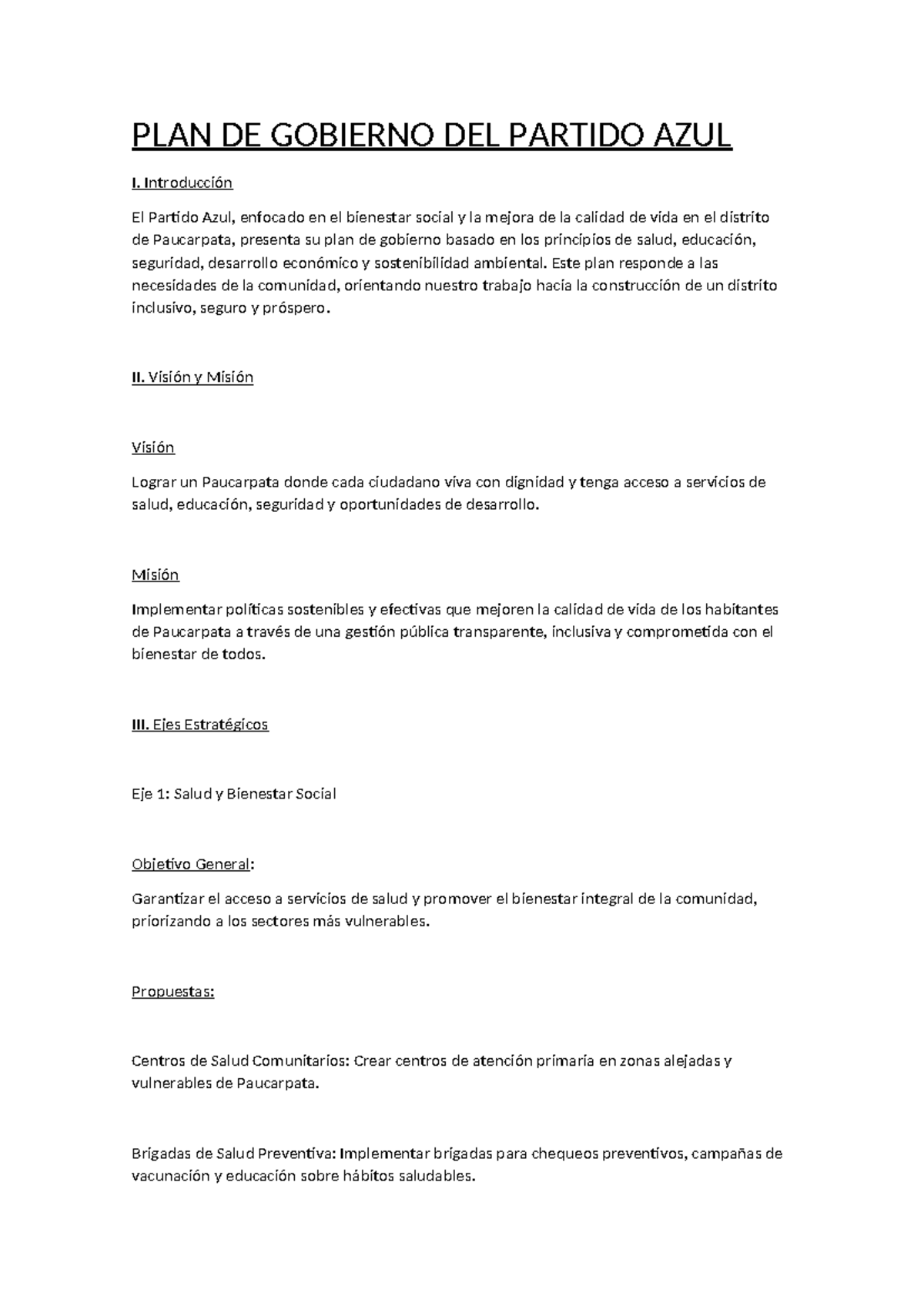 PLAN DE Gobierno DEL Partido AZUL - PLAN DE GOBIERNO DEL PARTIDO AZUL I ...