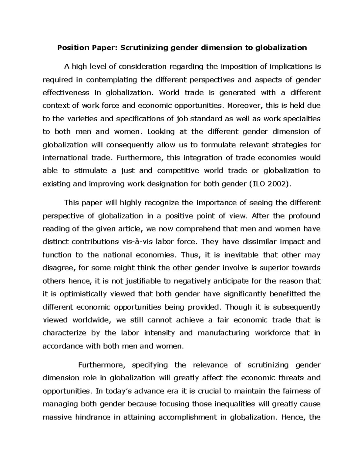 Charlene paper Position Paper: Scrutinizing gender dimension to ...