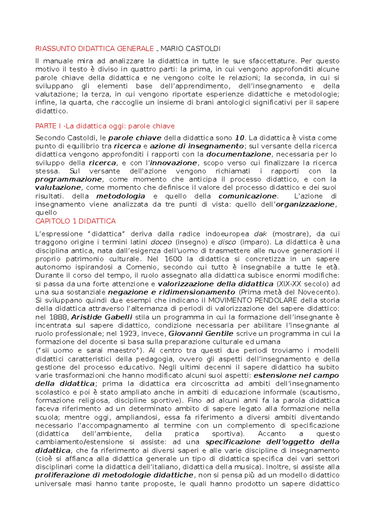 Didattica Generale - libro - RIASSUNTO DIDATTICA GENERALE – MARIO ...