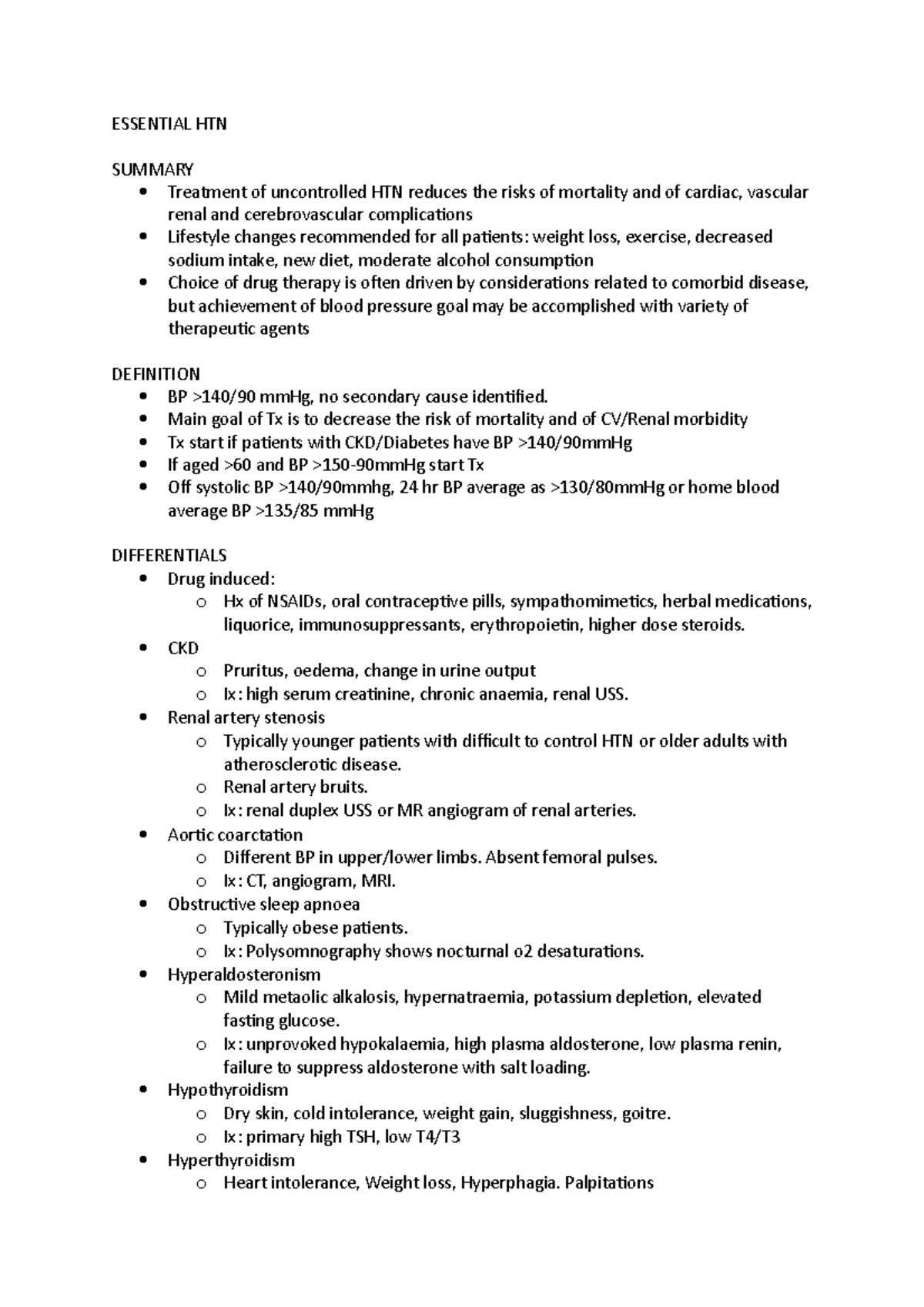 Essential HTN - ESSENTIAL HTN SUMMARY Treatment of uncontrolled HTN ...
