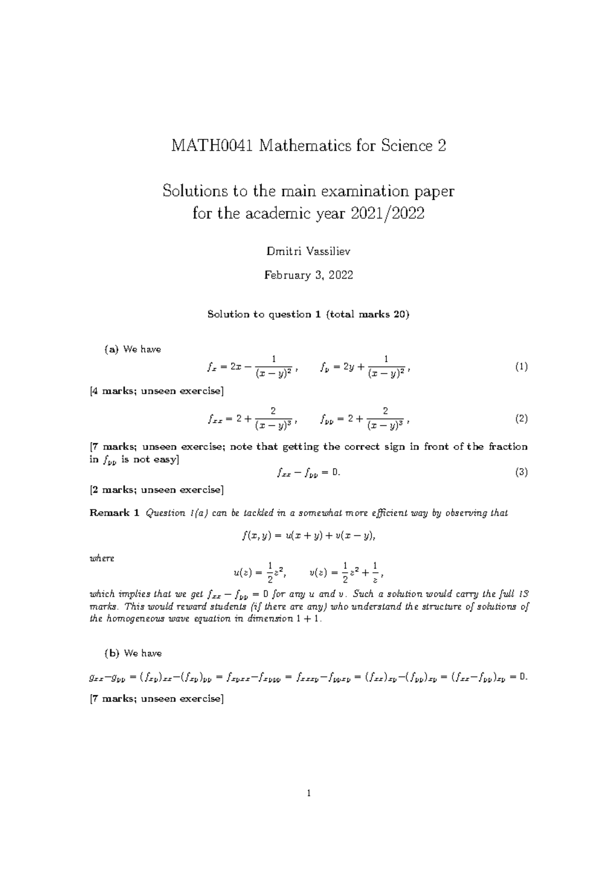 2021solutions - MATH0041 Mathematics for Science 2 Solutions to the ...