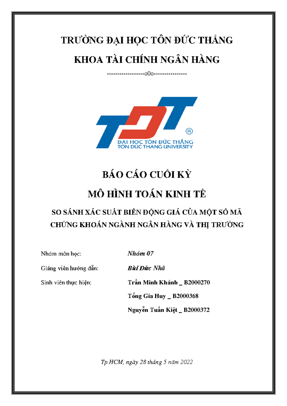 BCCK MHT nhóm 7 - etaygWGRVBW - TRƯỜNG ĐẠI HỌC TÔN ĐỨC THẮNG KHOA TÀI CHÍNH NGÂN HÀNG -o0o- BÁO ...