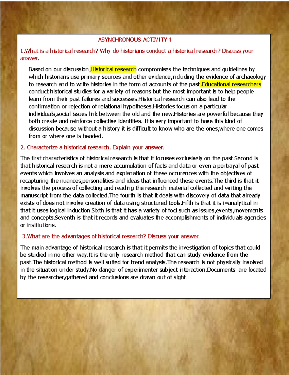 Activity 4 - interested - ASYNCHRONOUS ACTIVITY 4 1 is a historical ...