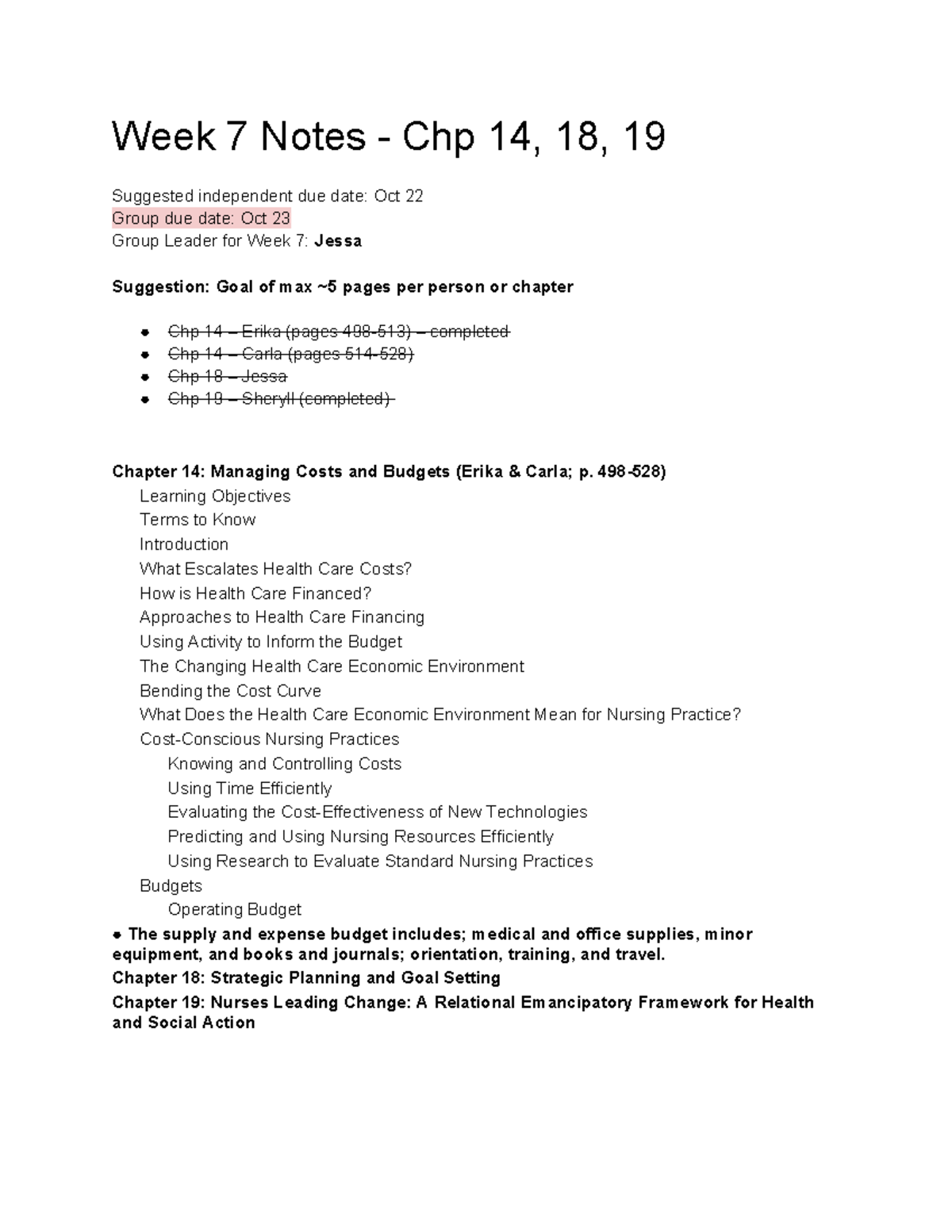 Week 7 Notes - Chp 14, 18, 19 - Week 7 Notes - Chp 14, 18, 19 Suggested ...