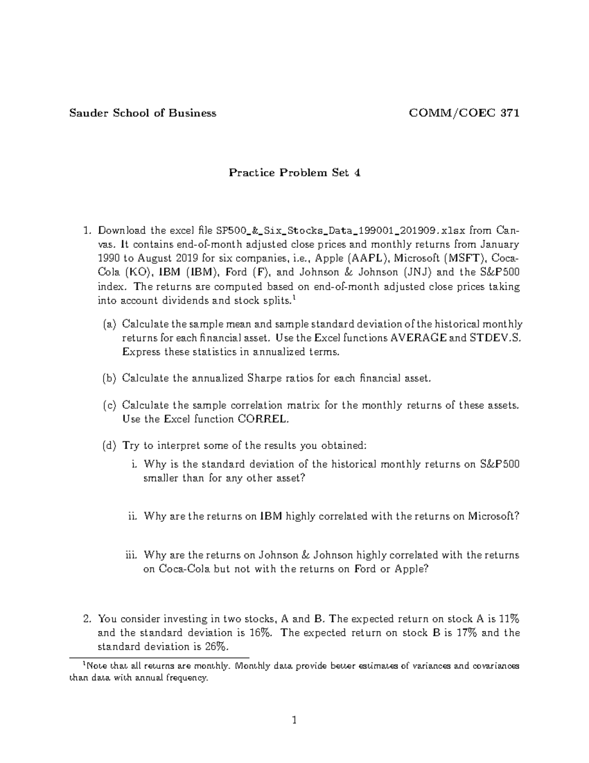 PPS4 - practice problems that will help ace the final - Sauder School of Business COMM/COEC 371 ...