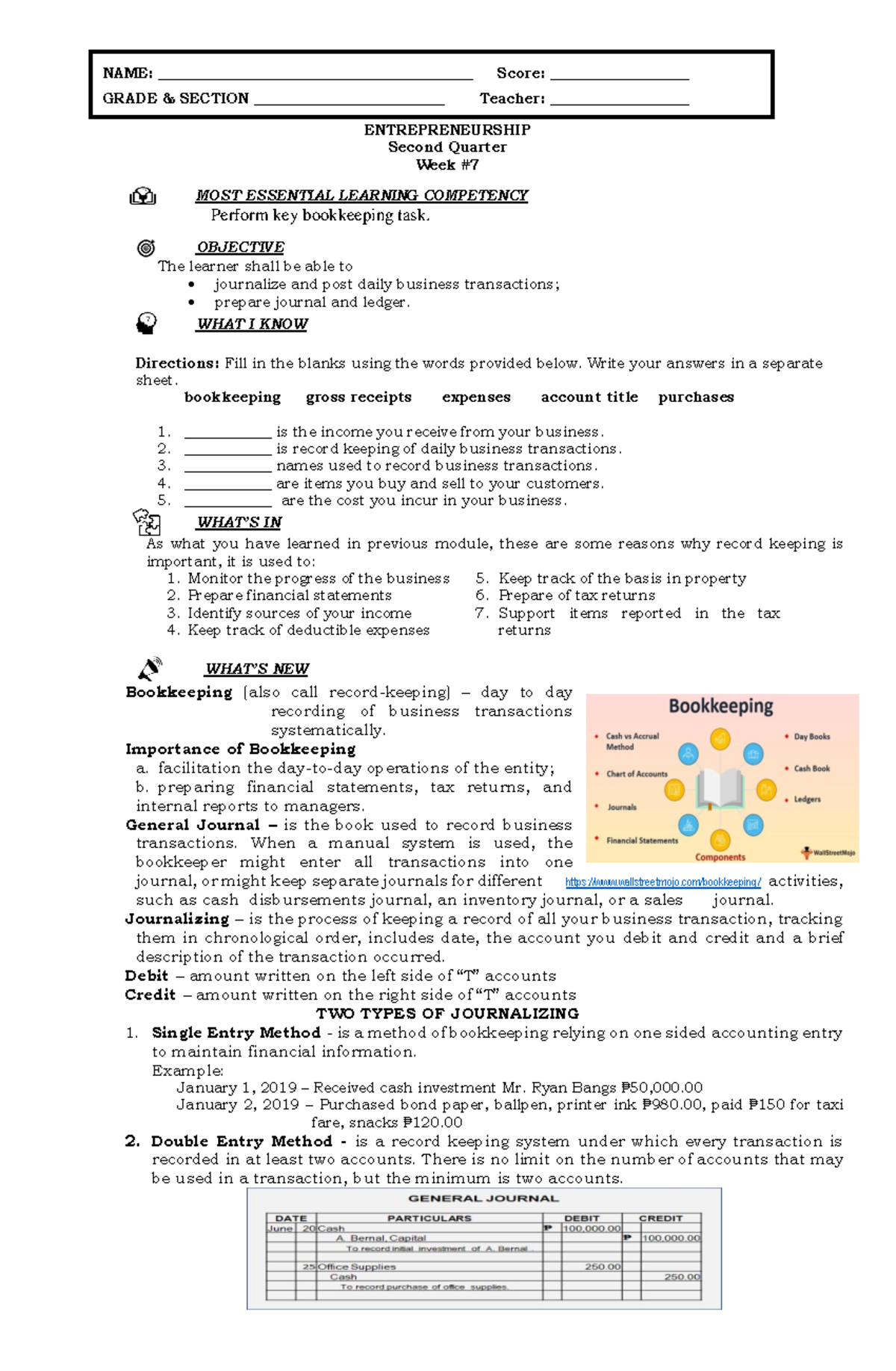 Grade 12 Entrepreneurship Module First Semester Quarter 2 Week 7 ...