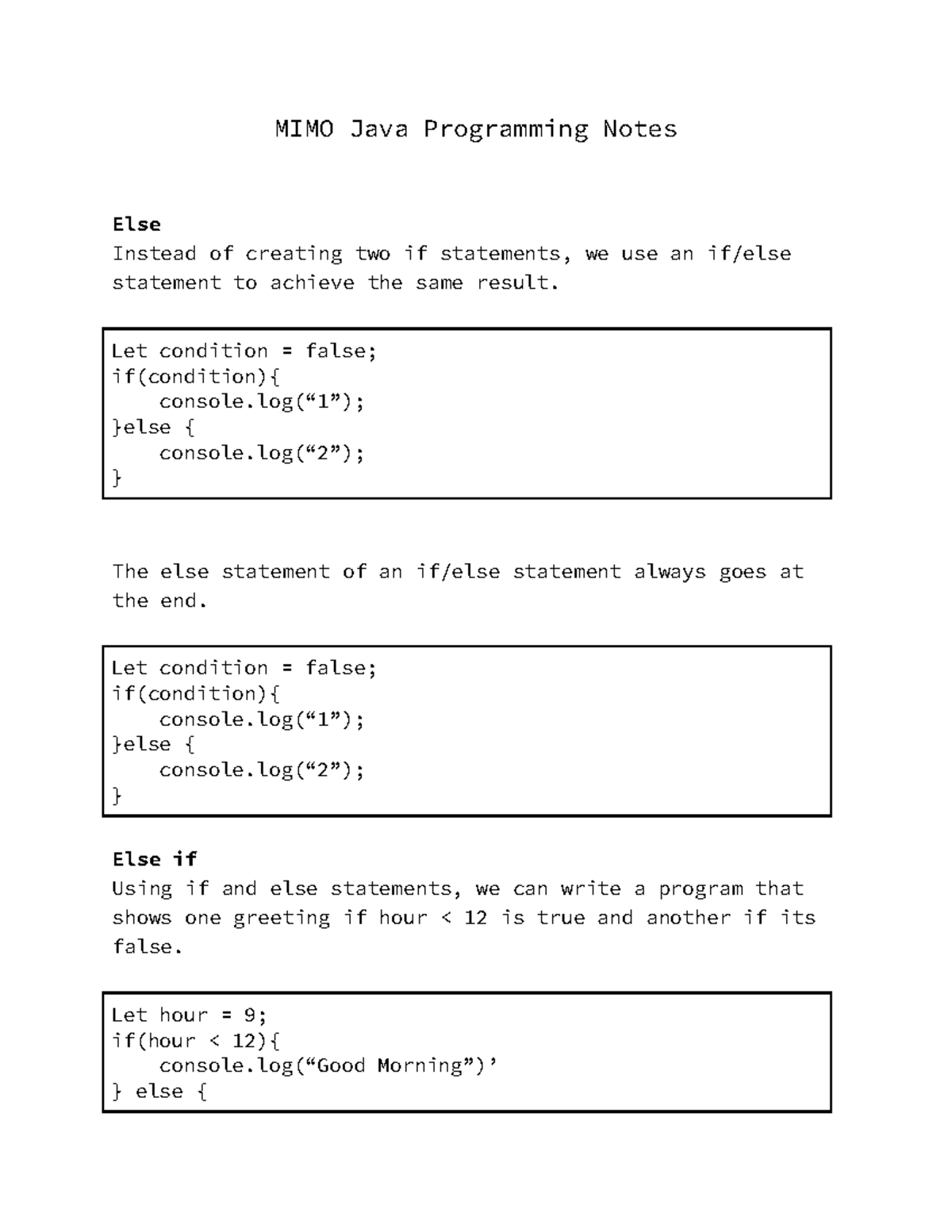 Mimo Java Programming Notes Part A Mimo Java Programming Notes Else 7314