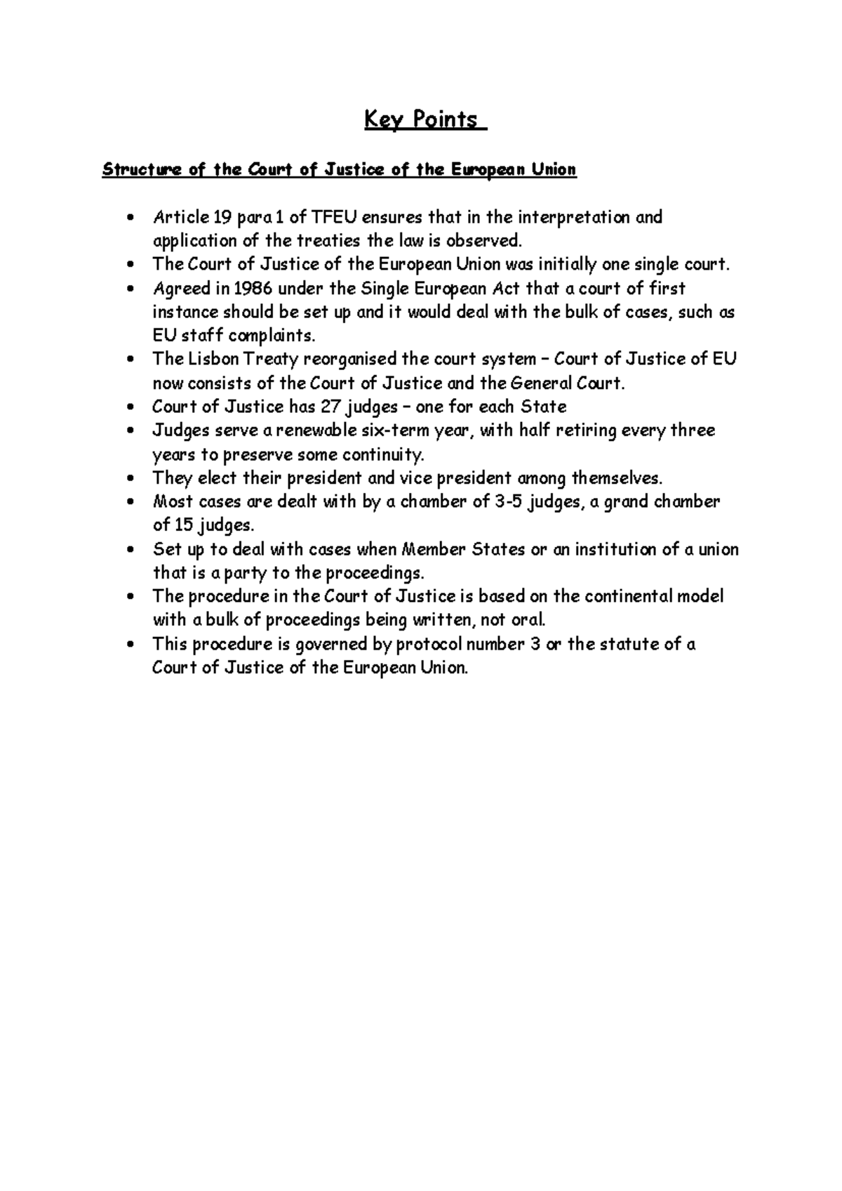 Key Points - Key Points Structure of the Court of Justice of the ...