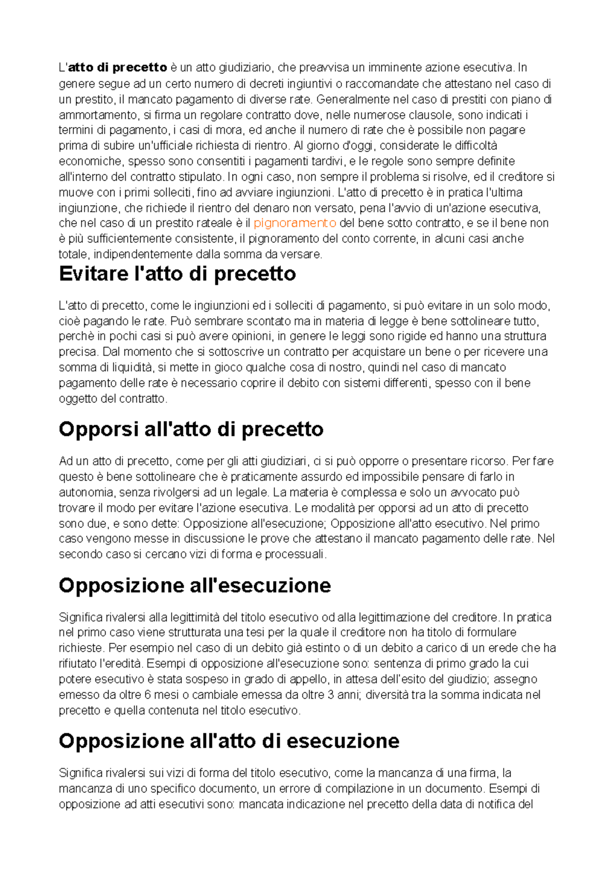 Precetto - di precetto un atto giudiziario, che preavvisa un imminente ...