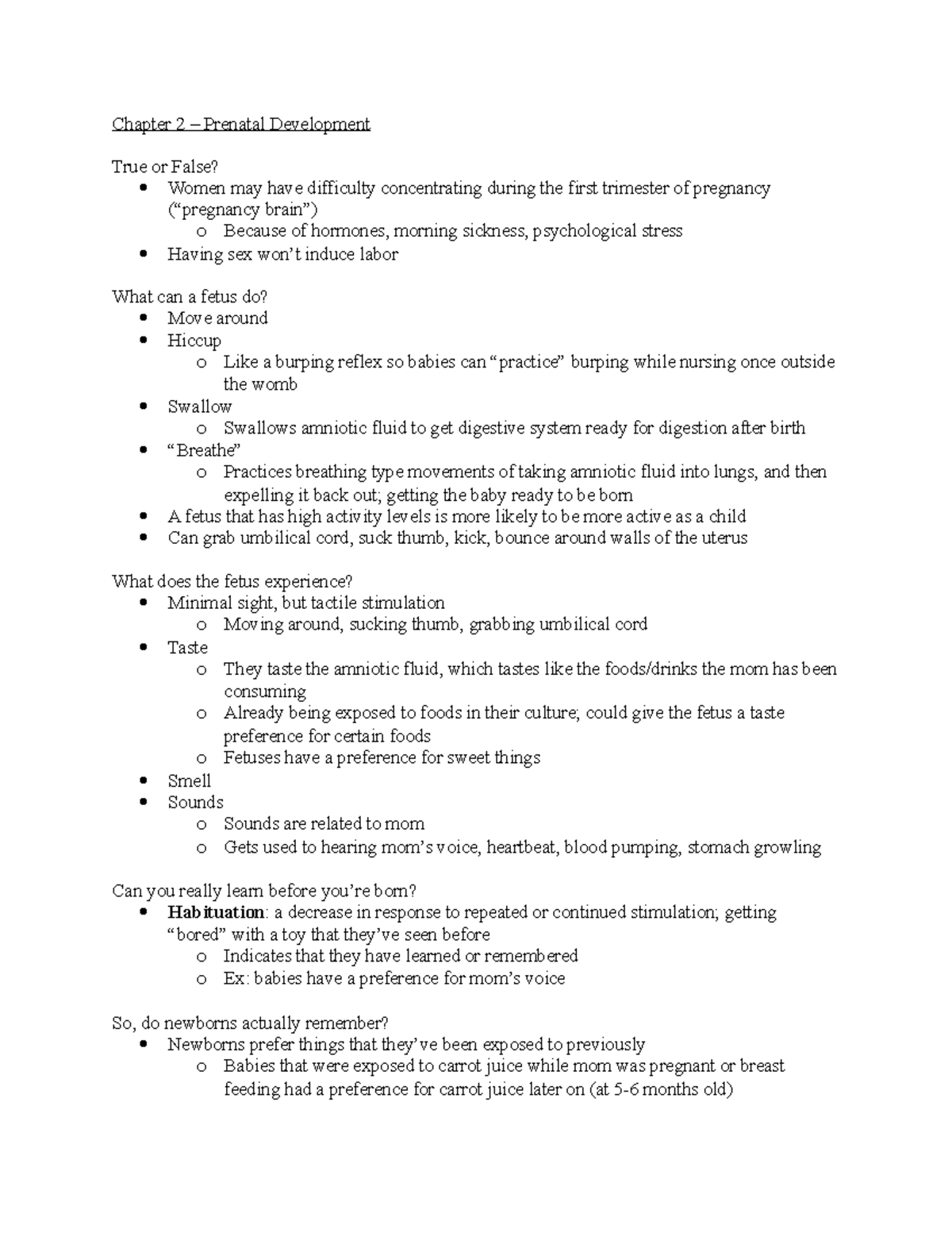 Chapter 2 - Lecture notes 2 - Chapter 2 – Prenatal Development True or ...