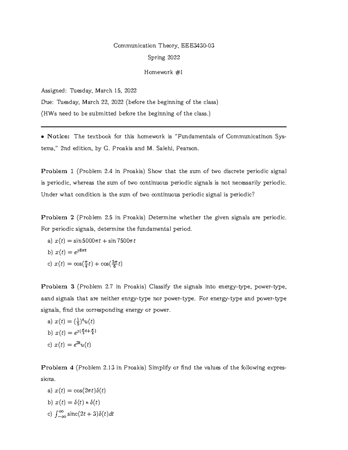 First homeworks of 2022 - Communication Theory, EEE3430- Spring 2022 ...