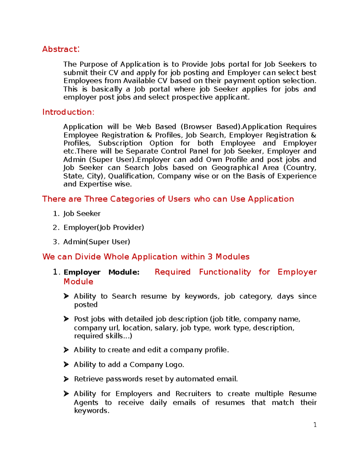 251024764 Software Requirement Specification of Job Portal 1 - Abstract ...