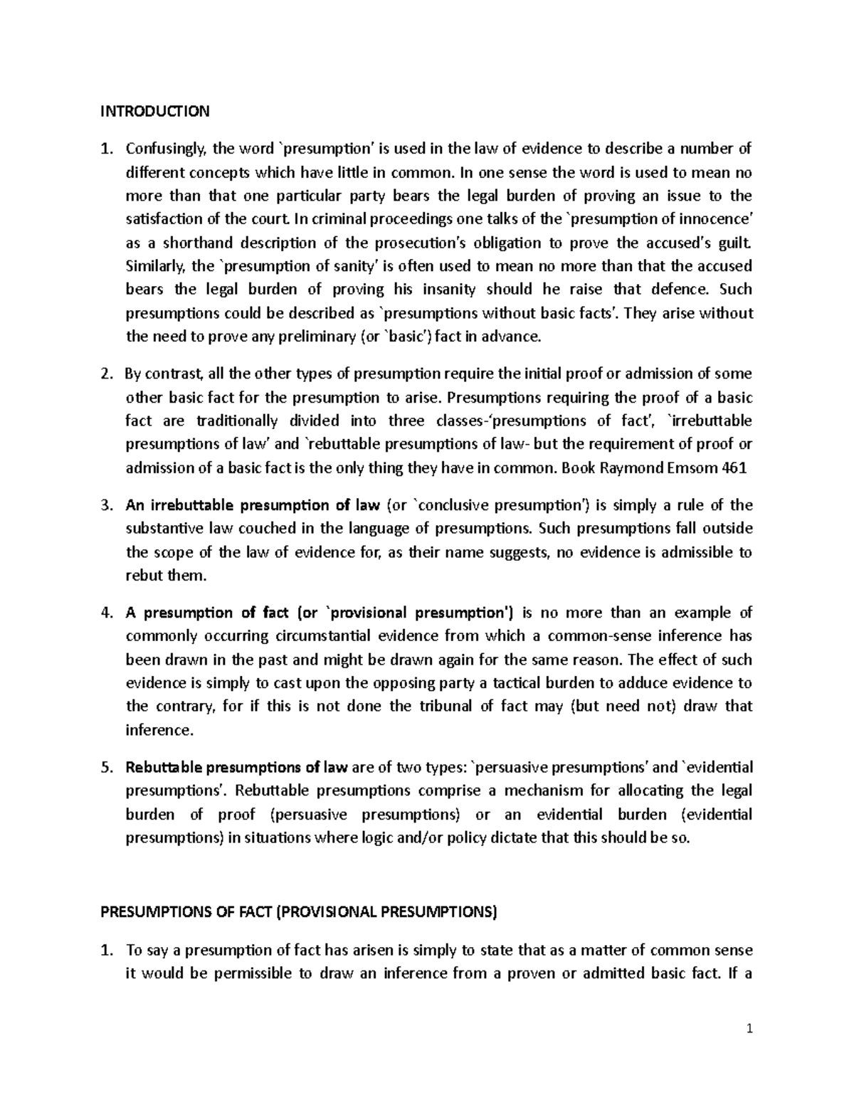 L5 Presumptions - Ms Crystal - INTRODUCTION Confusingly, the word ...