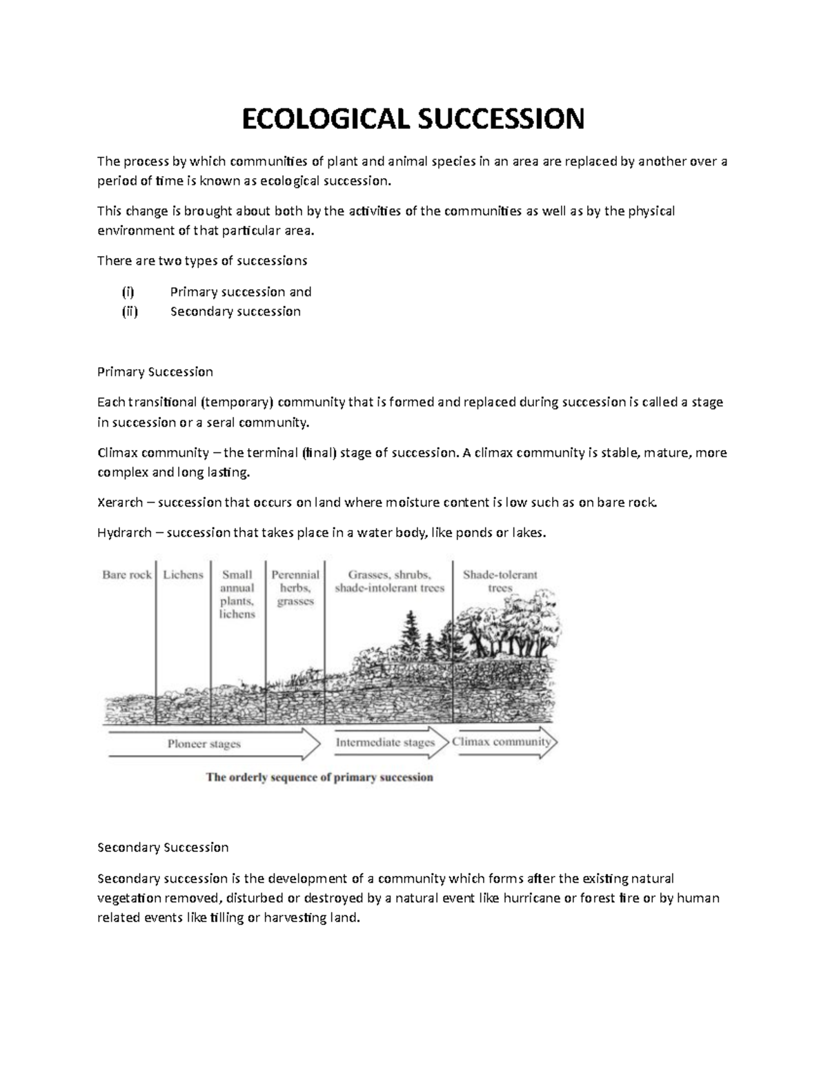 Ecological Succession - This change is brought about both by the ...