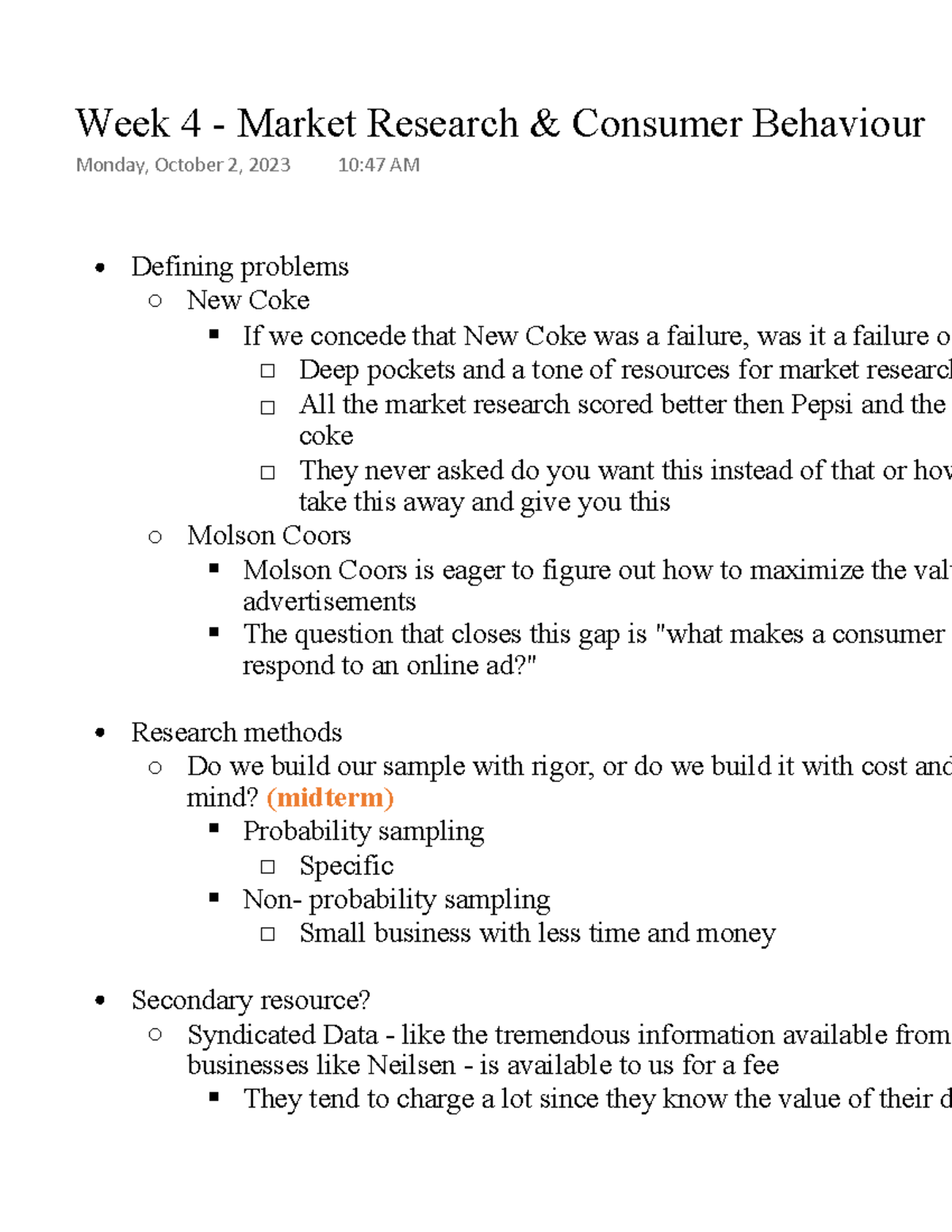 Week 4 - Market Research & Consumer Behaviour - Defining problems New ...