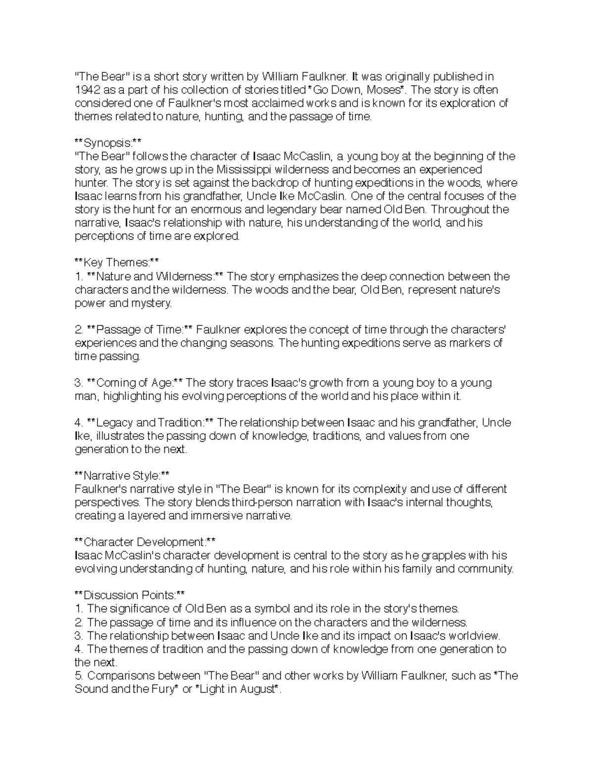 "The Bear" Notes - "The Bear" is a short story written by William ...