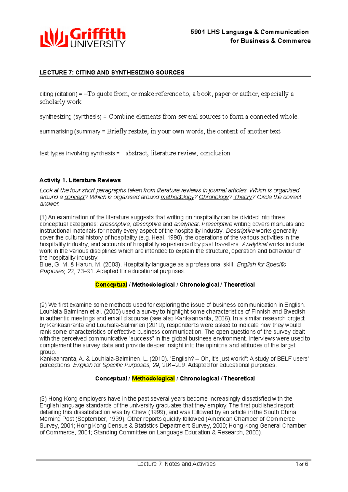 Wk 7 Activities - for Business & Commerce LECTURE 7: CITING AND ...