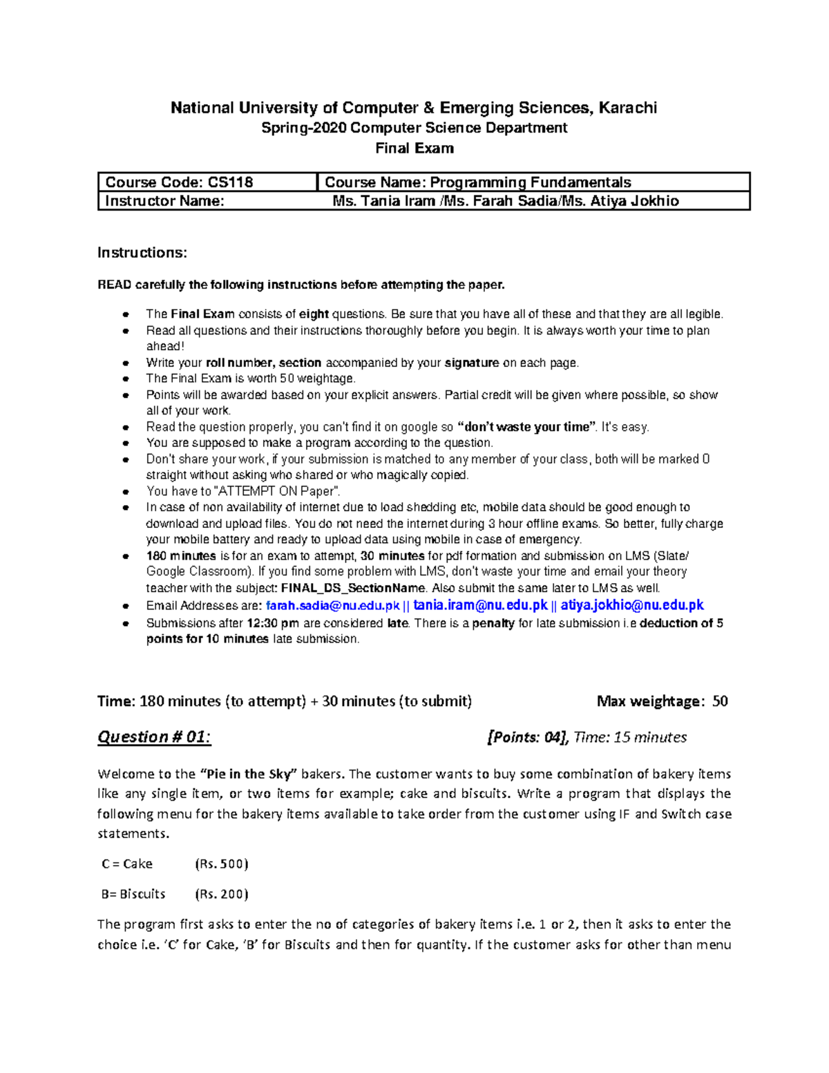 PF Final Paper - For pf practice - National University of Computer ...