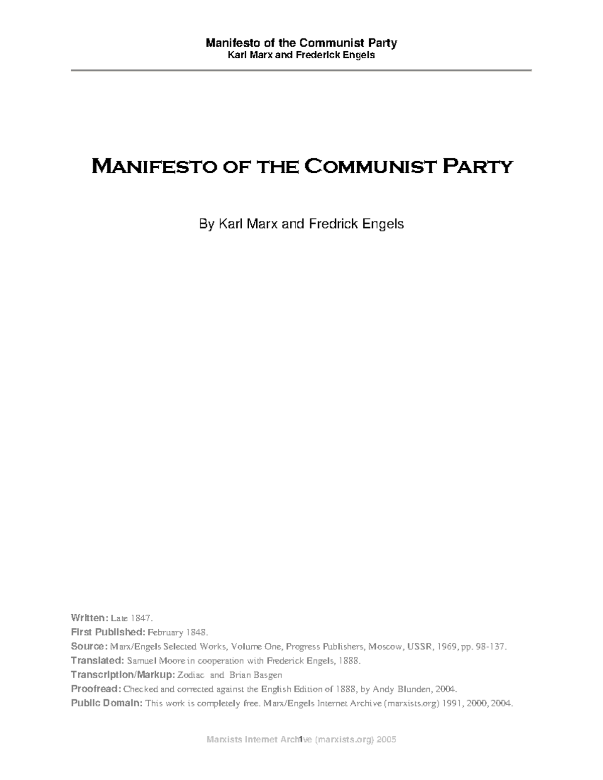 Marx CM excerpts - Manifesto of the Communist Party - Karl Marx and ...
