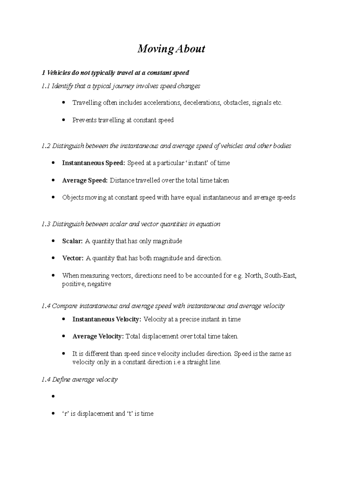 HSC Physics Motion Notes - Moving About 1 Vehicles do not typically ...