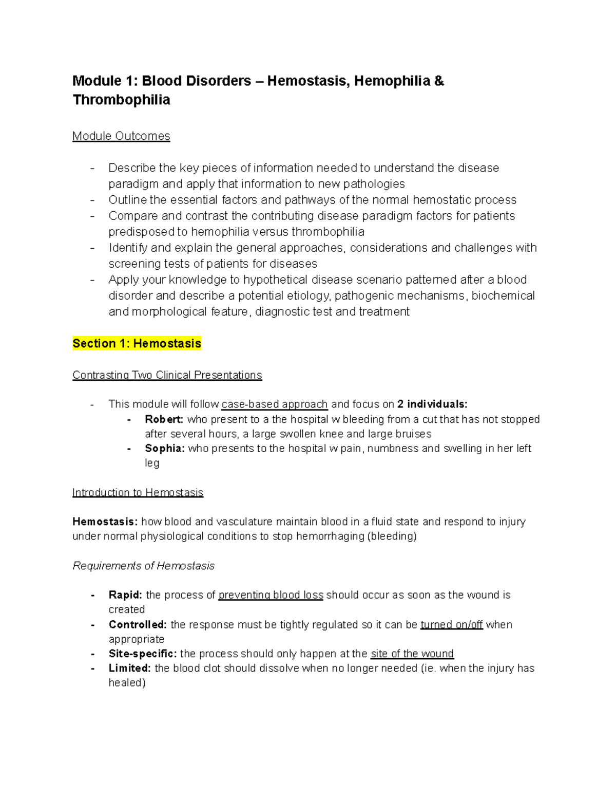 PATH310 Module 1 - Module 1: Blood Disorders – Hemostasis, Hemophilia ...
